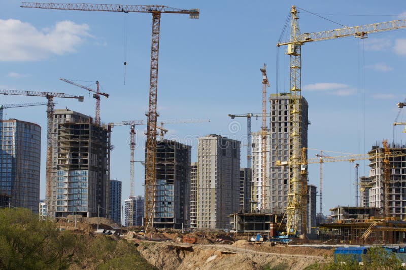 Construction Site. Reinforced Concrete Frames of Multi-storey Buildings ...