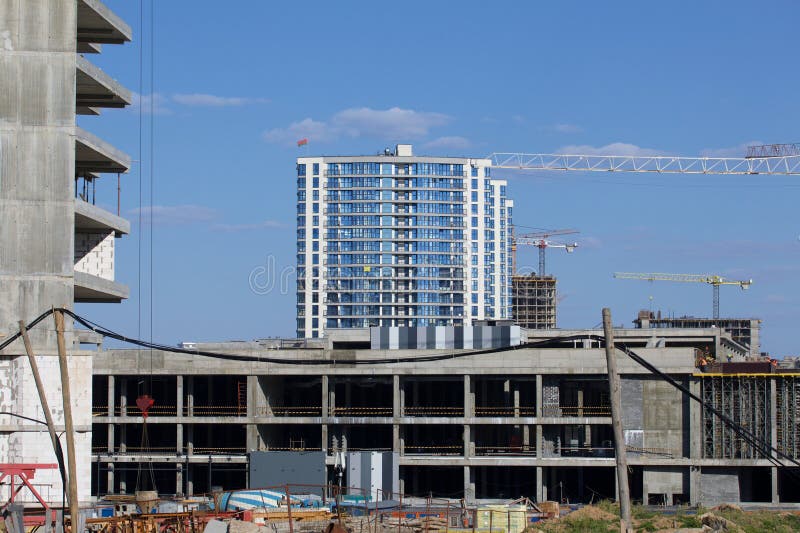 Construction Site. Reinforced Concrete Frames of Multi-storey Buildings ...