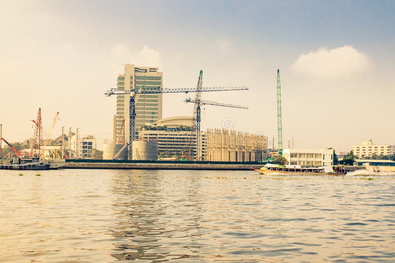 Construction site on river stock photo. Image of architecture - 38871978