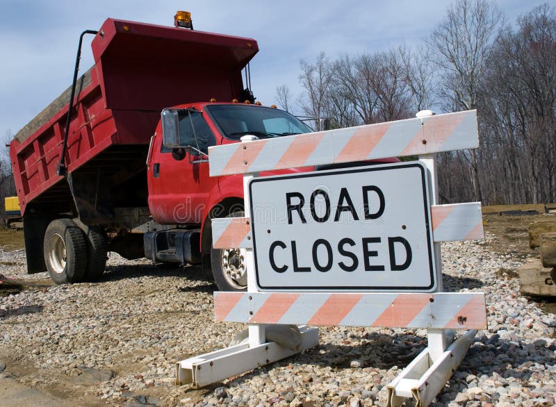 Construction Site And Road Closed SIgn Stock Image - Image of closed ...