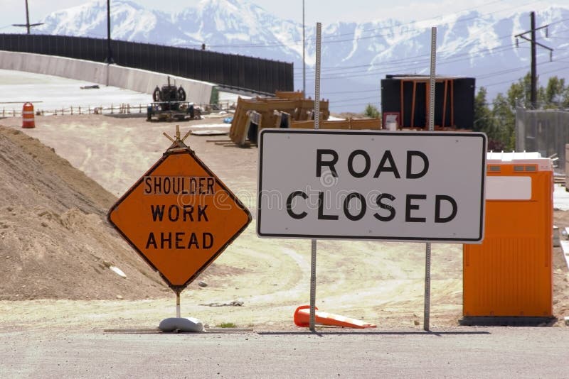 Construction Site and Road Closed SIgn Stock Image - Image of street ...