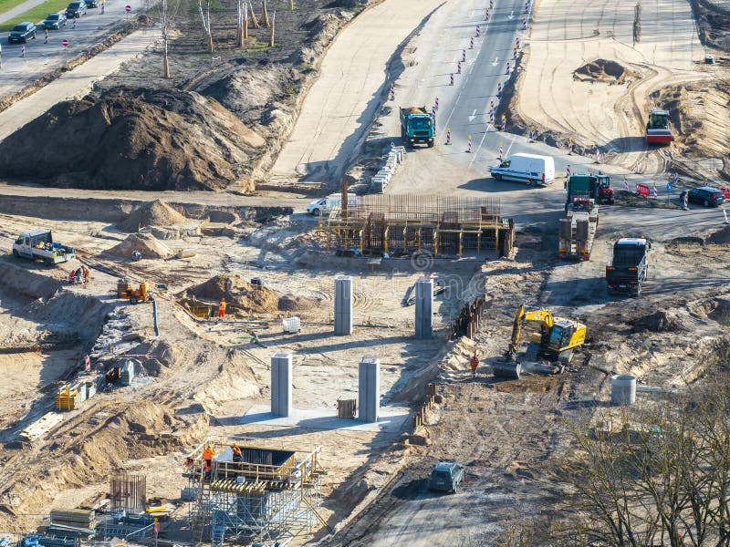 Construction Site with Roads and Bridges in Riga, Latvia Stock Image ...