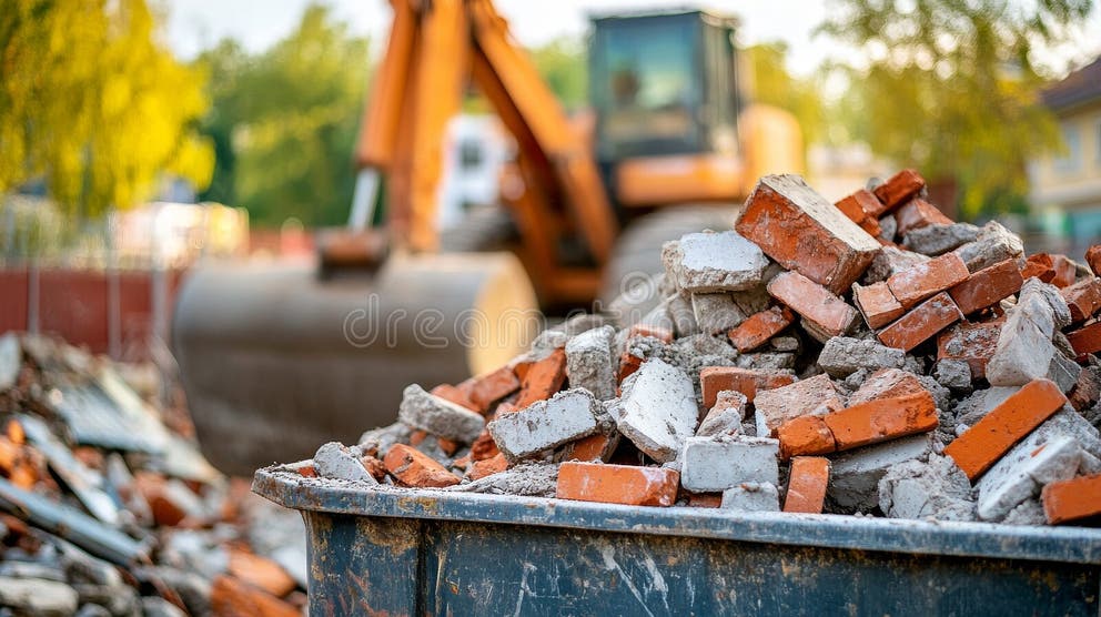 A Construction Site S Dumpster is Packed with Bricks and the Rubble of ...