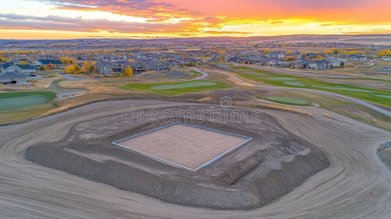 The Construction Site S Foundation is Being Prepared As the Sun Sets ...