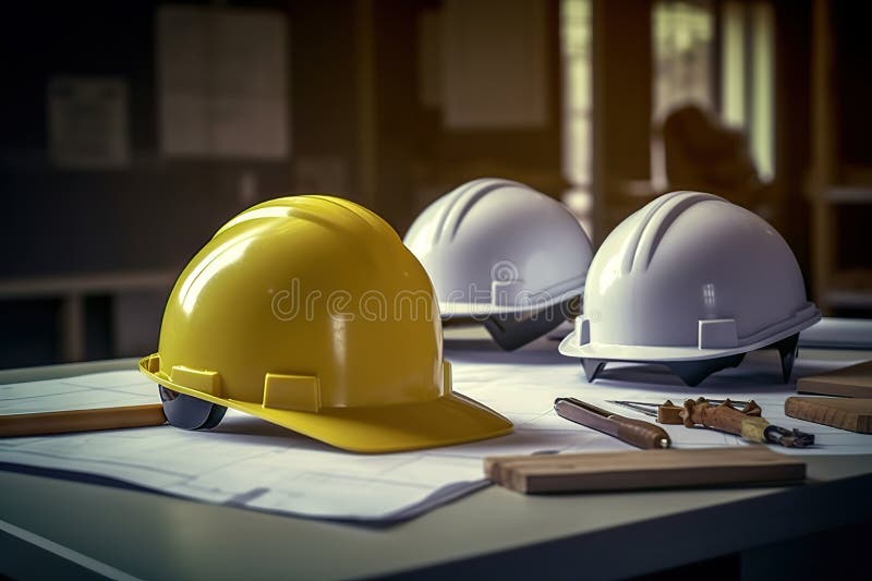Construction Site Safety, Blueprint, and New Project Contract in Office ...
