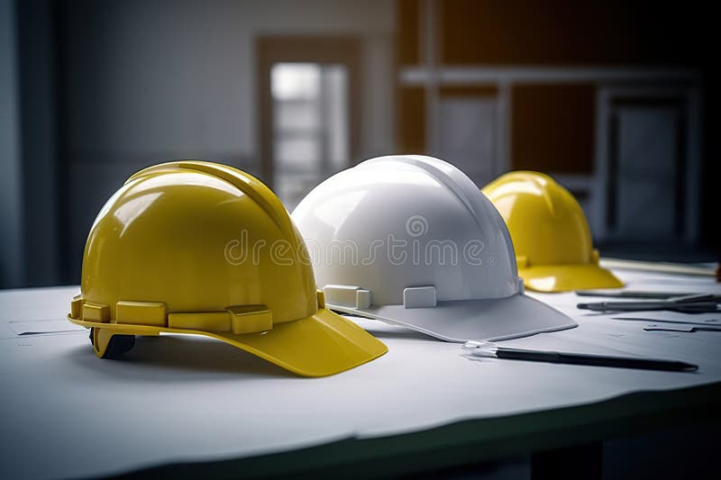 Construction Site Safety, Blueprint, and New Project Contract in Office ...