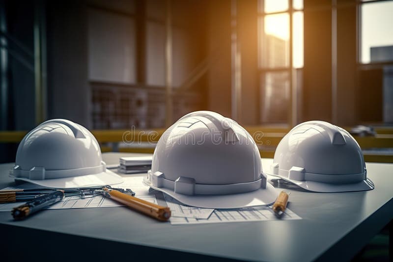 Construction Site Safety, Blueprint, and New Project Contract in Office ...