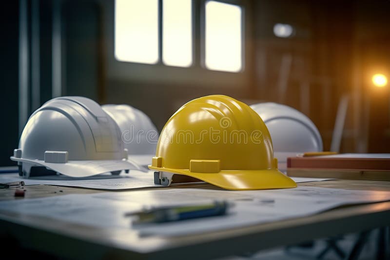 Construction Site Safety, Blueprint, and New Project Contract in Office ...