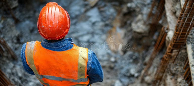 Construction Site Safety Engineer Inspects Foundation Work, Focusing on ...
