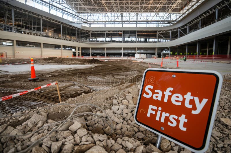 Safety First at a Busy Construction Site Stock Illustration - Illustration of safety, work ...