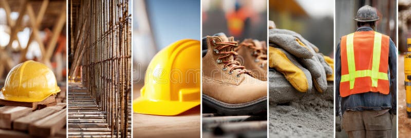 Construction Site Safety Gear Collage Highlighting Essential Equipment ...