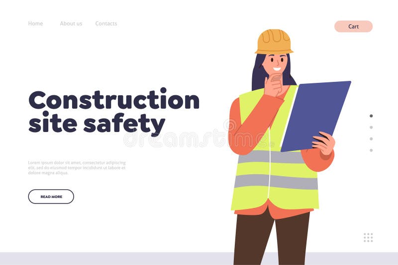 Construction Site Safety Landing Page Design Template with Female ...