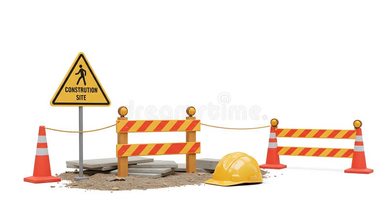Construction Site Safety Scene with Sign and Barrier Stock Illustration ...