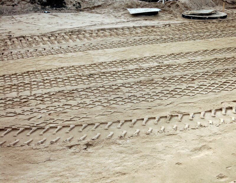 Construction Site with Sand and Tracks Stock Photo - Image of ...