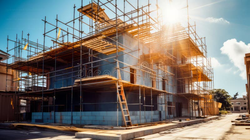 Construction Site with Scaffolding on a Building Under Bright Sunlight ...