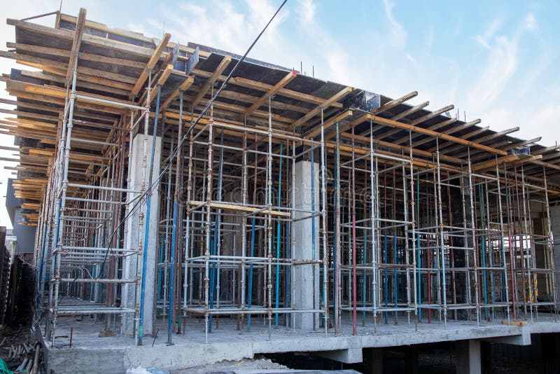 Construction Site with Scaffolding and Floor Formwork Stock Photo ...