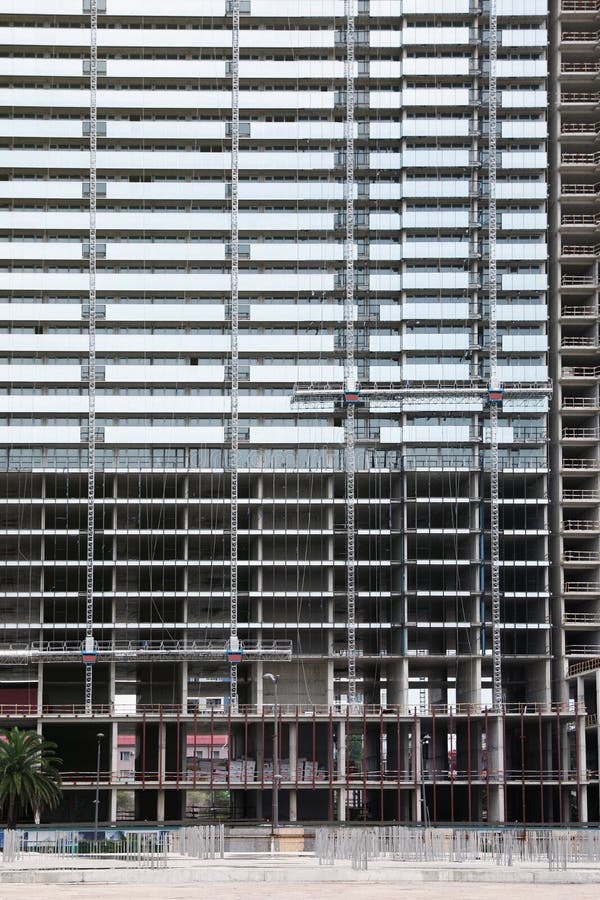 Construction Site with Scaffolding Near Unfinished Building Stock Image ...