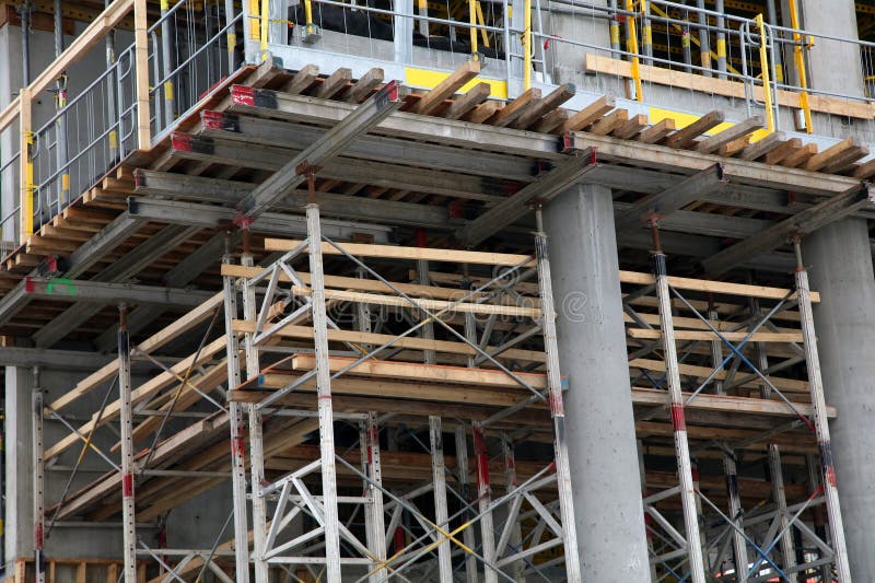 Construction Site with Scaffolding and Wooden Platform Stock Photo ...