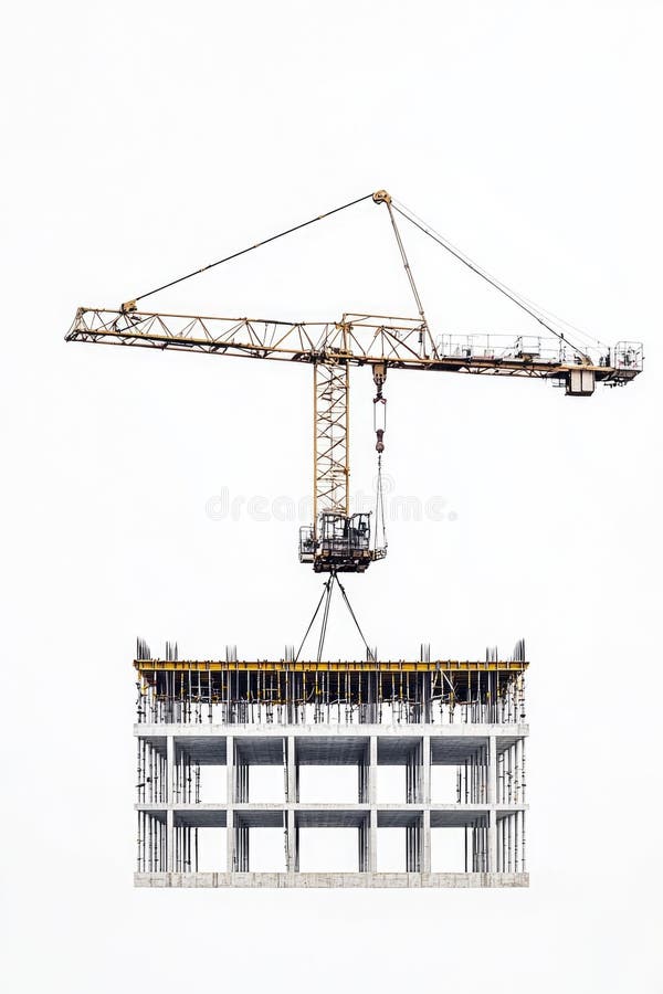 A Construction Site Scene with a Crane Lifting a Building in the Air ...