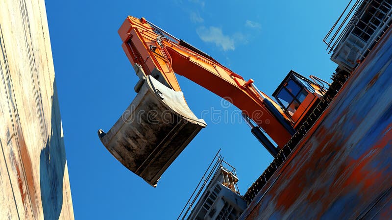Construction Site Scene Featuring an Excavator with Earth in Its Bucket ...
