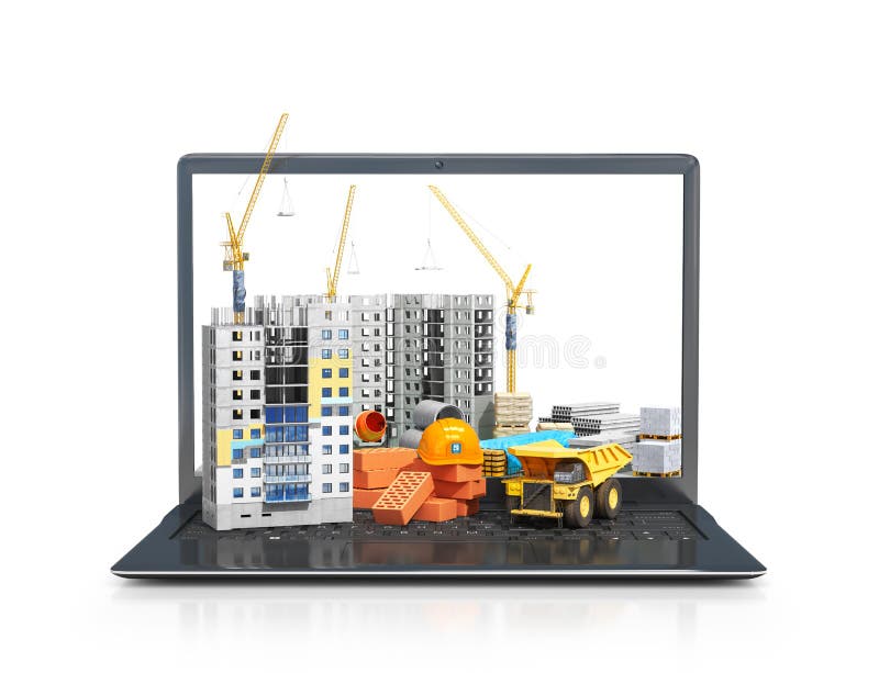 Construction Site on the Screen of a Portable Computer, Skyscraper ...