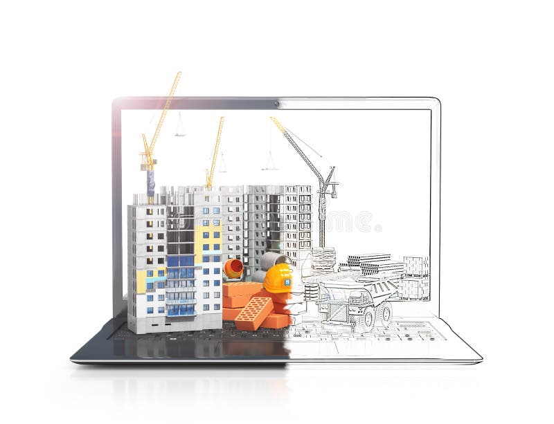 Construction Site on the Screen of a Portable Computer, Skyscraper ...