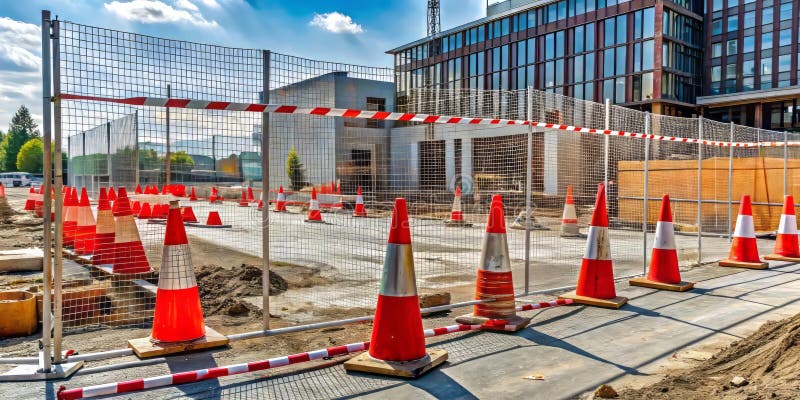 Construction Site Securely Enclosed with Temporary Fencing and Safety ...