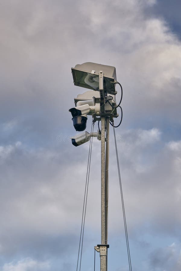 Construction Site Security Camera and Light Pole at Solar Panel Park in ...