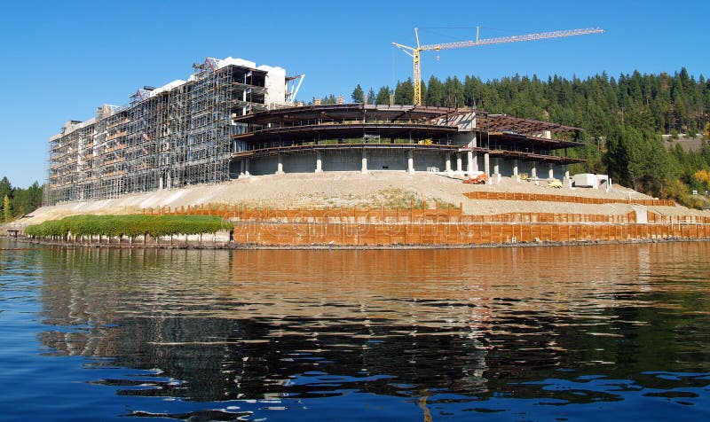 Construction Site on the Shore of a Mountain Lake Stock Image - Image ...