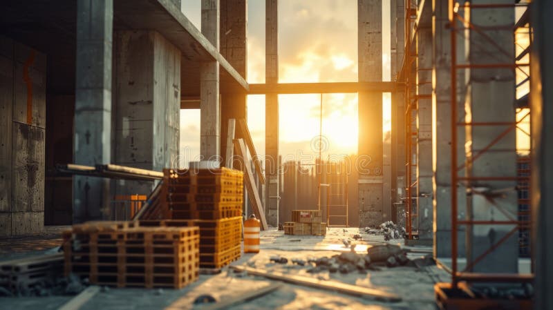 Construction Site Shot Against Sunset Backdrop Stock Image - Image of ...