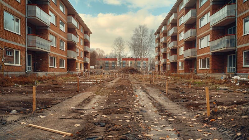 Construction Site in Urban Area Featuring Ongoing Development of Multi ...
