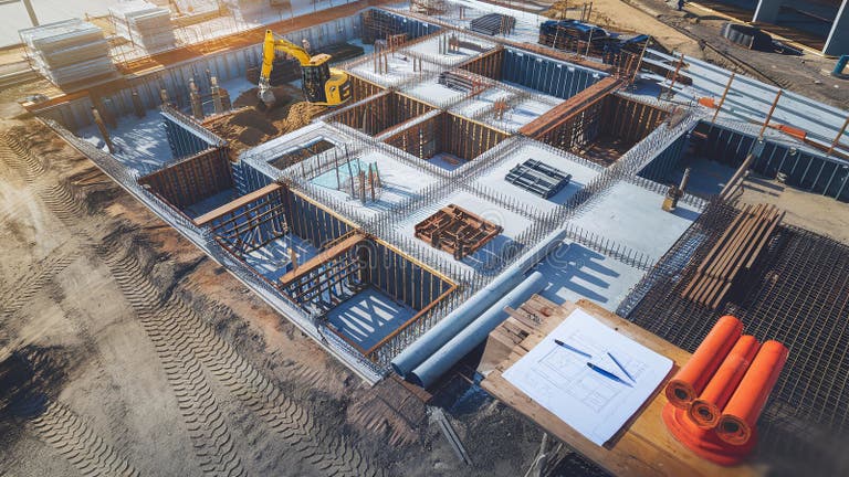 Construction Site Showcasing Foundation Work for a Building. Stock ...