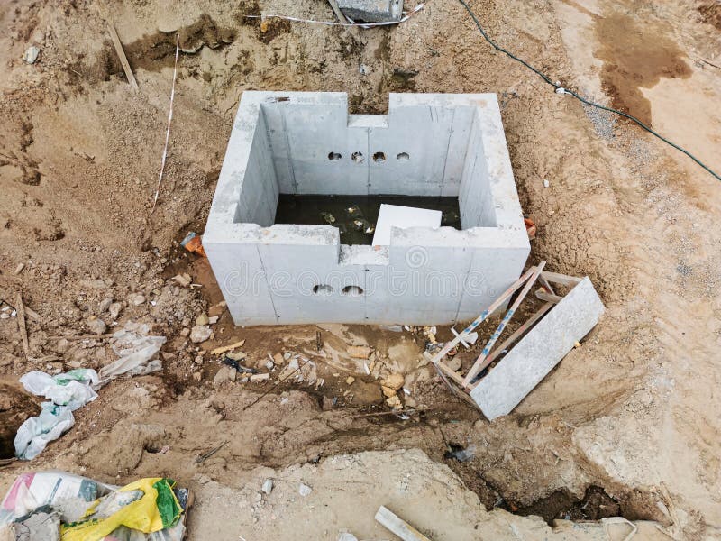 Construction Site Showcasing Newly Built Concrete Foundation in an ...