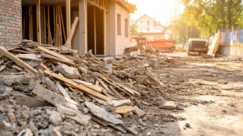 Construction Site with Scrap Materials and Debris Under a Beautiful ...