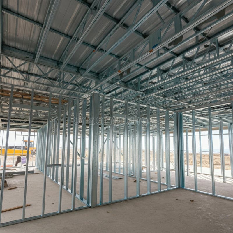 A Construction Site Showcasing a Skeletal Framework of Galvanized Steel ...