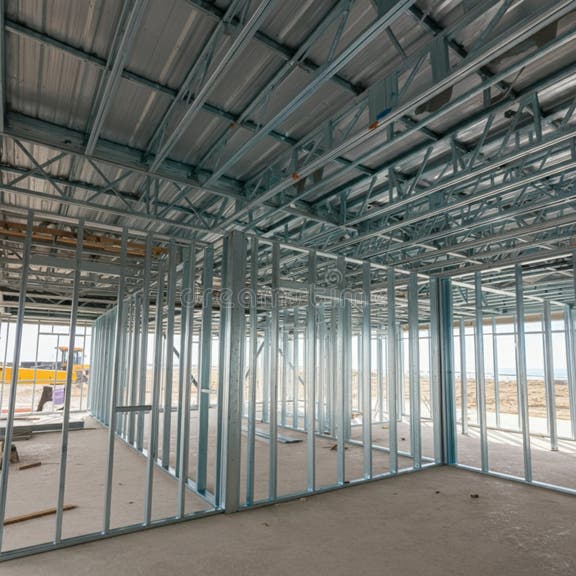 A Construction Site Showcasing a Skeletal Framework of Galvanized Steel ...