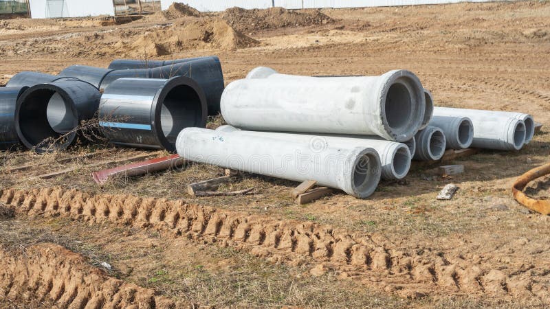 Construction Site Showcasing Various Diameters of Polyethylene and ...
