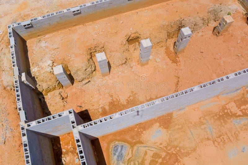 Construction Site Showing Foundation Layout for a New Building in a Dry ...