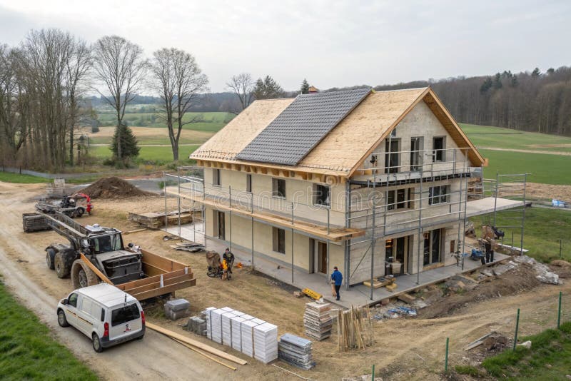 Construction of Two-storey House in the Suburbs Stock Illustration ...