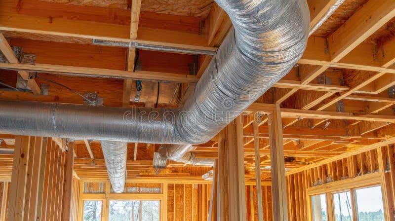 Construction Site Showing HVAC Ductwork Installation within Wooden ...