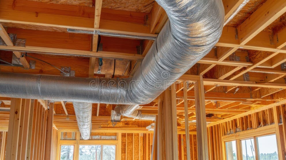 Construction Site Showing HVAC Ductwork Installation within Wooden ...