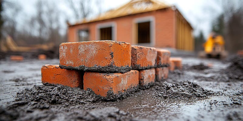 Construction Site Showing Stacked Bricks with a Building Framework in ...