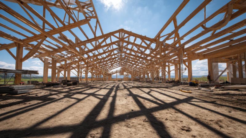 Construction Site Showing Wooden Framework and Sunlight Illuminating ...