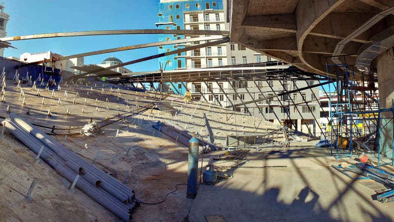Construction Site Shows Building Under Construction with Metal ...