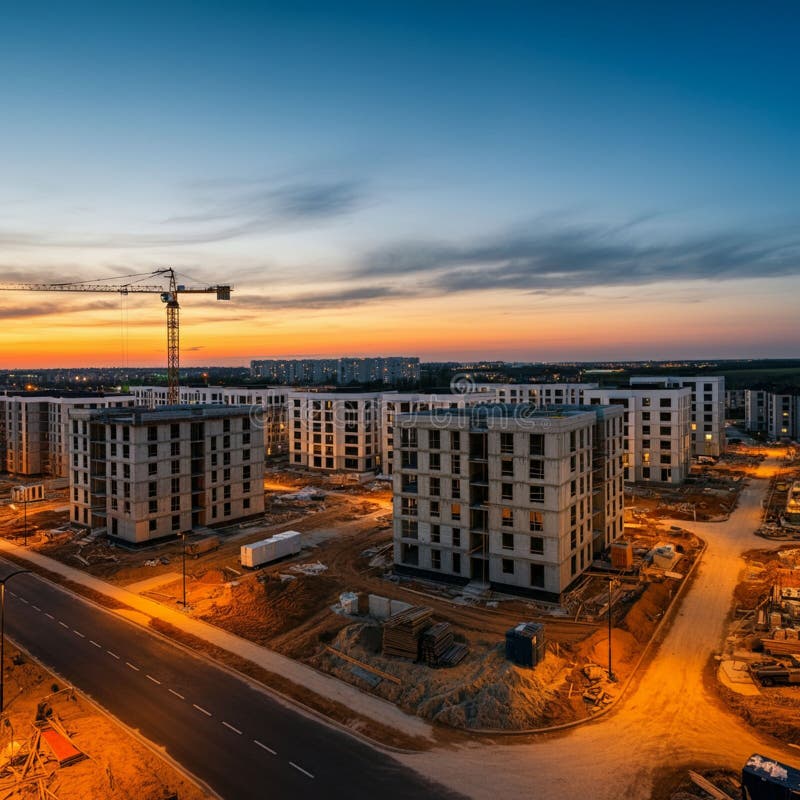 A Construction Site Shows Multiple Mid-rise Buildings in Early Stages ...