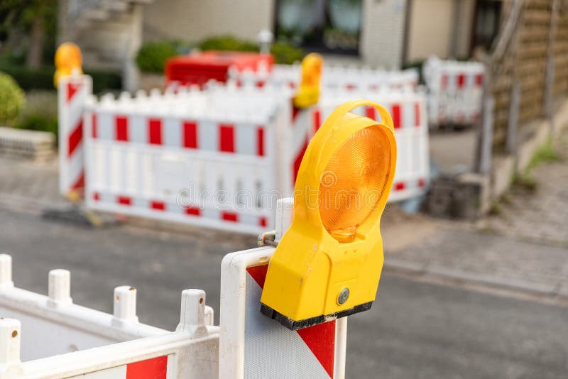 Construction Site Sign Cordoning Off on a Road Stock Photo - Image of ...