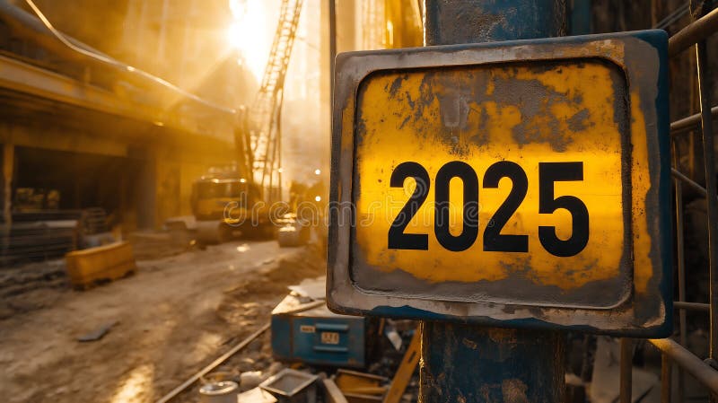 Construction Site with 2025 Sign Stock Illustration - Illustration of ...