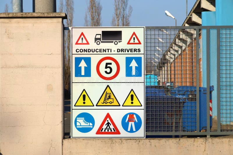 Construction Site Sign with Safety Notices Hanging on Wall Stock Photo ...