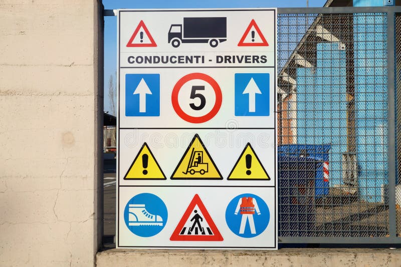 Construction Site Sign with Safety Notices Hanging on Wall Stock Photo ...