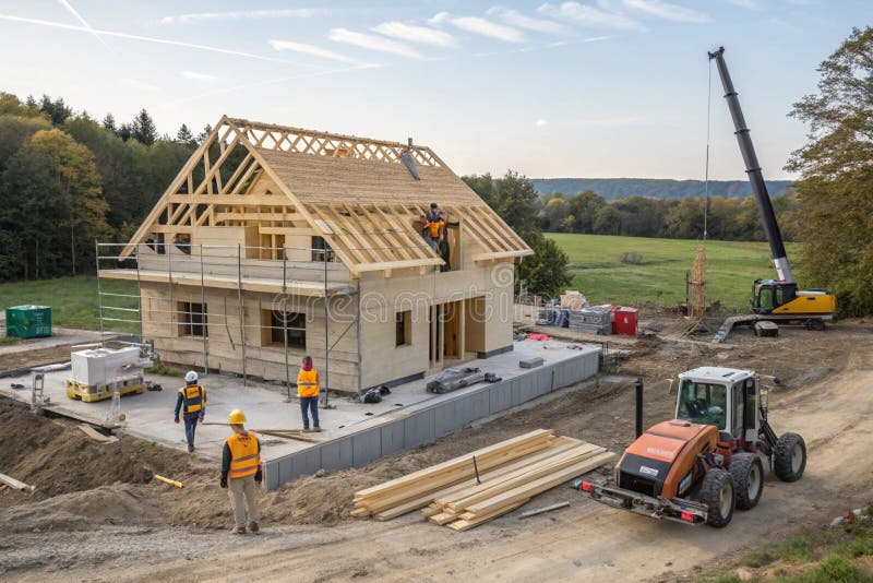 Construction Site of a Single-family House in Germany Stock Illustration - Illustration of ...